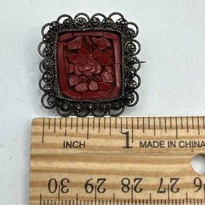 Jewelry | Antique Cinnabar Chinese Brooch On Silver 392 | Poshmark